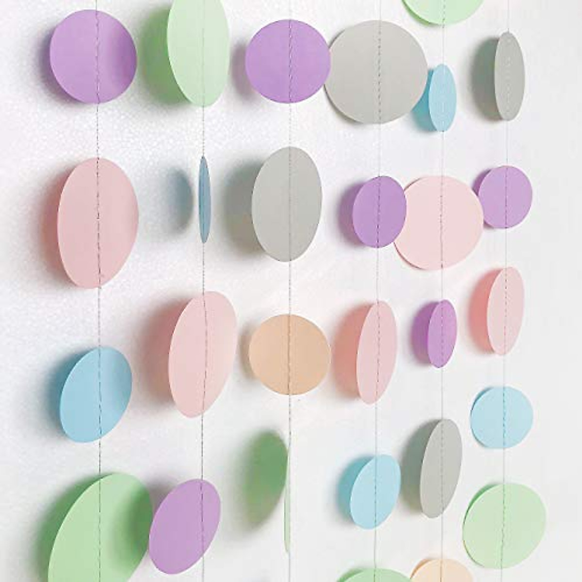52Ft Circle Dot Paper Garland Pastel Party Bunting Banner Streamers Backdrop Hanging Decorations for Baby Shower Kids Girls First Birthday Unicorn Theme Party Holiday Nursery Home Decor (Macaron)