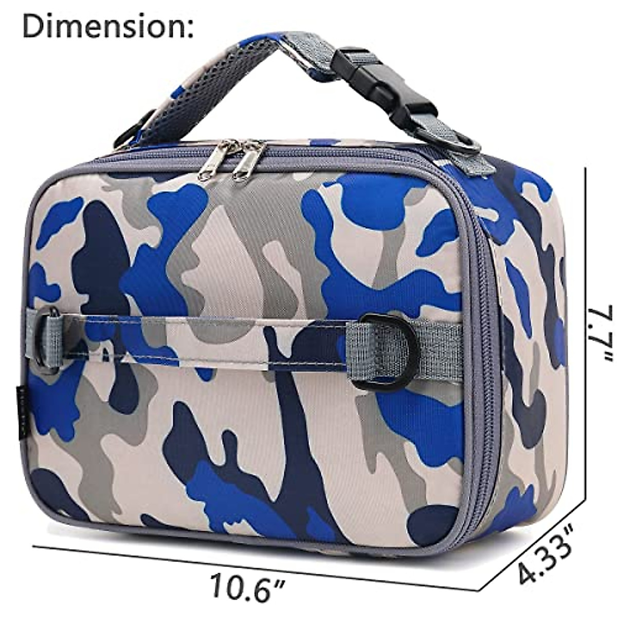 FlowFly Kids Lunch Bag, Durable Insulated School Lunch Box with Shoulder Strap and Bottle Holder, Water-resistant Thermal Small Lunch Cooler Tote for Teen Boys & Girls,Blue Camo