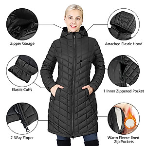 Outdoor Ventures Women's Hooded Lightweight Warm Winter Padded Long Puffer Coat-XL,36"
