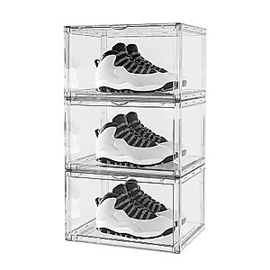 Shoe Display Case, Stackable Plastic Sneaker Box Container, Shoe Box, Clear Plastic Stackable, Clear Shoe Organizer for Closet, Clear Shoe Boxes
