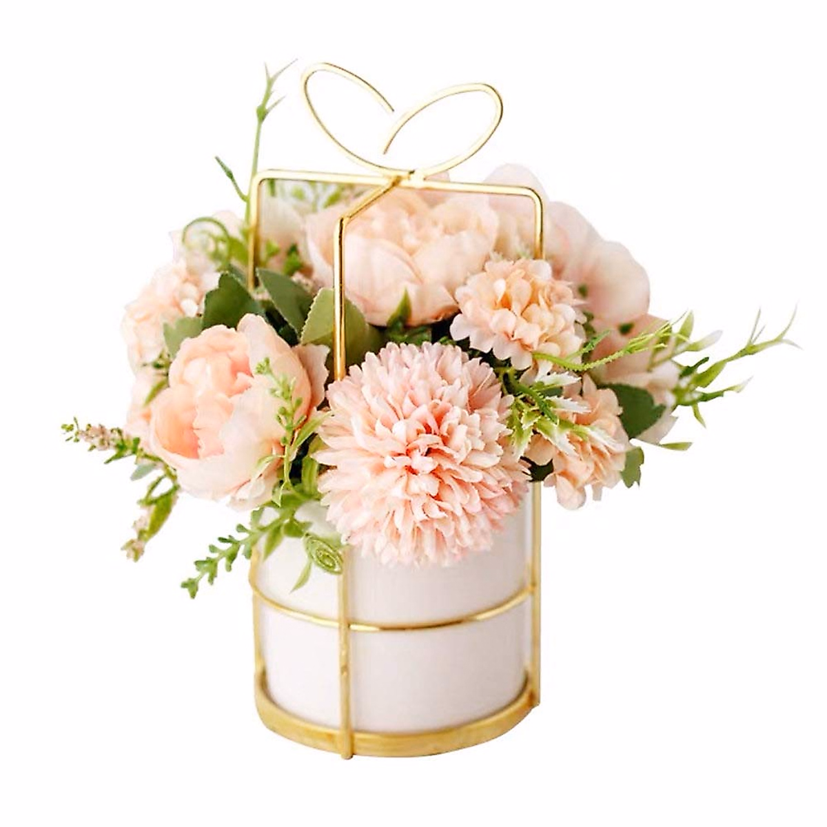 KIRIFLY Fake Artificial Flowers in Vase Faux Peony Silk Hydrangea Flower Centerpieces Décor for Wedding Table Decoration(Pink in Gold)