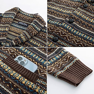 Men's Fair Isle Cardigan Sweater Stylish Ugly Holiday Cardigan Brown 2XL