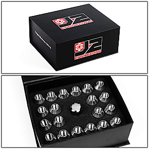 J2 Engineering 7075 Aluminum Silver M12 x 1.5 20Pcs L: 35mm Close End Lug Nut w/Socket Adapter