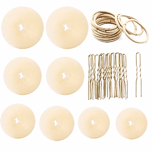 Hair Bun Maker,Donut Bun Maker Ring Style Hair bun maker set with 18 Bobby Pins &10 Elastic hair tie bands&8 Bun For Chignon Hair Styles (2 Small 2 Medium 2 Large 2 Extra-large) (Blonde)