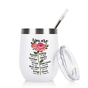 LiqCool Christian Gifts for Women, Unique Religious Gifts for Women, Inspirational Gift for Women, Christian Mothers Day Gifts, Christian Wine Tumbler Gift for Christmas Birthday (12oz, White)
