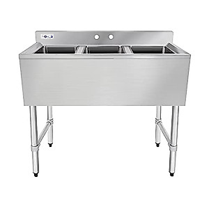 Profeeshaw NSF 3 Compartment Sink Commercial of Stainless Steel with 10'' x 14'' x 10'' Bowl Bar Utility Basin for Restaurant, Bar, Utility Room and Garage