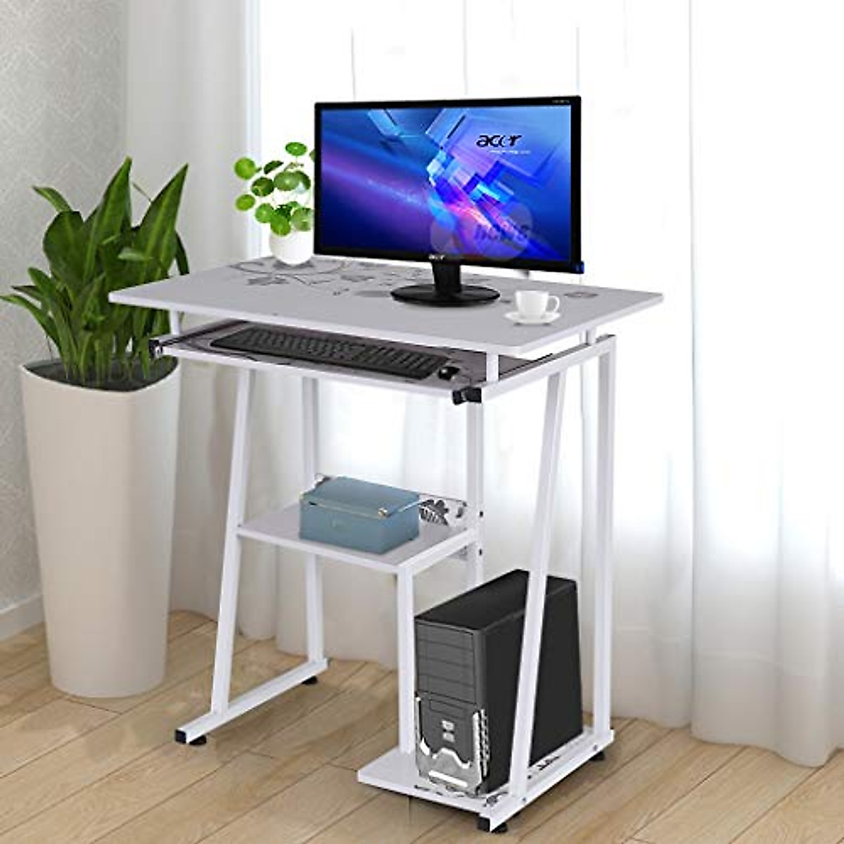Standing Desk Stand Up Desk with Mutil-Layer Large and Comfortable Table top Desktop Computer Desk Laptop Study Table Office Desk with Pullout Keyboard Tray (White)