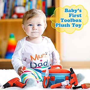 7 Pcs My 1st Toolbox Playset Stuffed Construction Tools Plush Toy Including Drill, Screwdriver, Handsaw, Hammer, Wrench, Plier and Zippered Tool Box for Toddlers Kids Birthday Party Favor