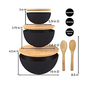 Salad Bowl Set with Lids, Bamboo Fiber Serving Bowls with Cutting Board Lids - Bowls for Kitchen - Preparing & Serving Fruits, Veggies, Chips, Dips & More, Mixing Bowl Set with Serving Utensils
