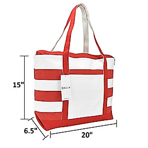 DALIX Beach Tote Bag Shoulder Bags Striped Monogrammed Red Ballent Letter M