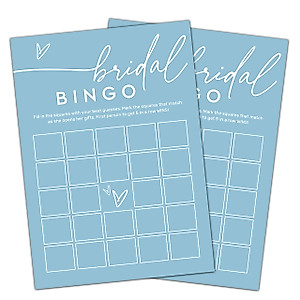 Cazhes Minimalist Bridal Shower Games, 30 Light Blue Bridal Bingo Game Cards, Wedding Bachelorette Engagement Party Decorations Supplies - A15