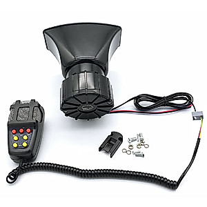 Rockmoon Car Siren Horn 7 Tone Sound Siren Police Mic PA Speaker Car System Emergency with Microphone Amplifier-100W Emergency Sound Electric Horn-12V, black
