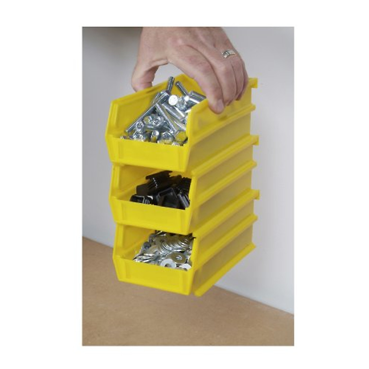 Triton Products 3-220Y LocBin Stacking, Hanging, Interlocking Polypropylene Bins 7-3/8-Inch L by 4-1/8-Inch W by 3-Inch H Yellow 24 CT