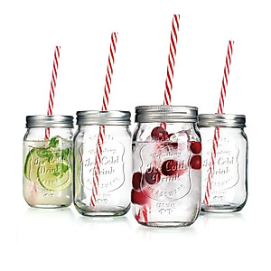Glaver's Mason Drinking Jars – Set of 6 Ice Cold Drinking Glass Jar with Lid – 15 Oz Clear Glass Mugs. For Home, Dinner, Drinks, Juice, Cocktails, Lemonade.