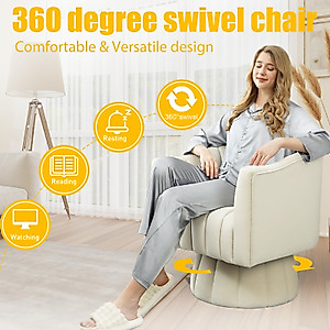 Accent Chair Mid Century 360 Degree Swivel Chair,Modern Lounge Sofa Round Barrel Chair with Wide Upholstered,Fluffy Velvet Fabric Chairs for Home Sofa Living Room/Bedroom/Waiting Room (Beige)