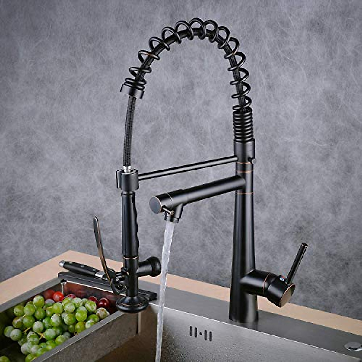 Kitchen Faucet Oil Rubbed Bronze, Beelee Industrial Kitchen Sink Faucet Commercial Faucet ，High Arc Pre-Rinse Kitchen Faucet with Pull Down Spring Spout and Pot Filler