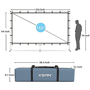Projector Screen, KSAN Outdoor HD 4K Projector Screen with Stand 150 Inch, Portable 3D Fast-Folding Giant Projector Projection Screen for Party Home Theater Cinema (16:9)