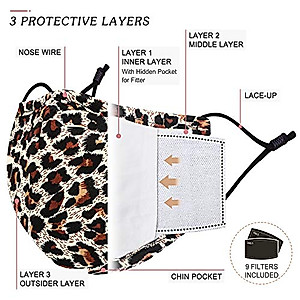 Cloth Face Maks Washable Reusable for Women Men Build-in Nose Wire&Filter Pocket with 9 Filters Adjustable Breathable 3 Layers Cotton Cup Dust Safety Protection Fabric with Designer Printed(9 Pcs)