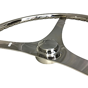 Pactrade Marine Boat 3 Spoke SS Sports Steering Wheel Turning Knob Finger Grips, 15-1/2" L