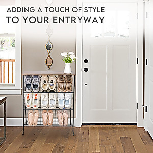 ZOES HOMEWARE Narrow Shoe Rack for Front Door Entrance,4-Tier Shoes Rack Storage Organizer with 3 Slanted Shelves and Top Shelf for Entryway,Skinny Space Saving Shoe Rack, Black