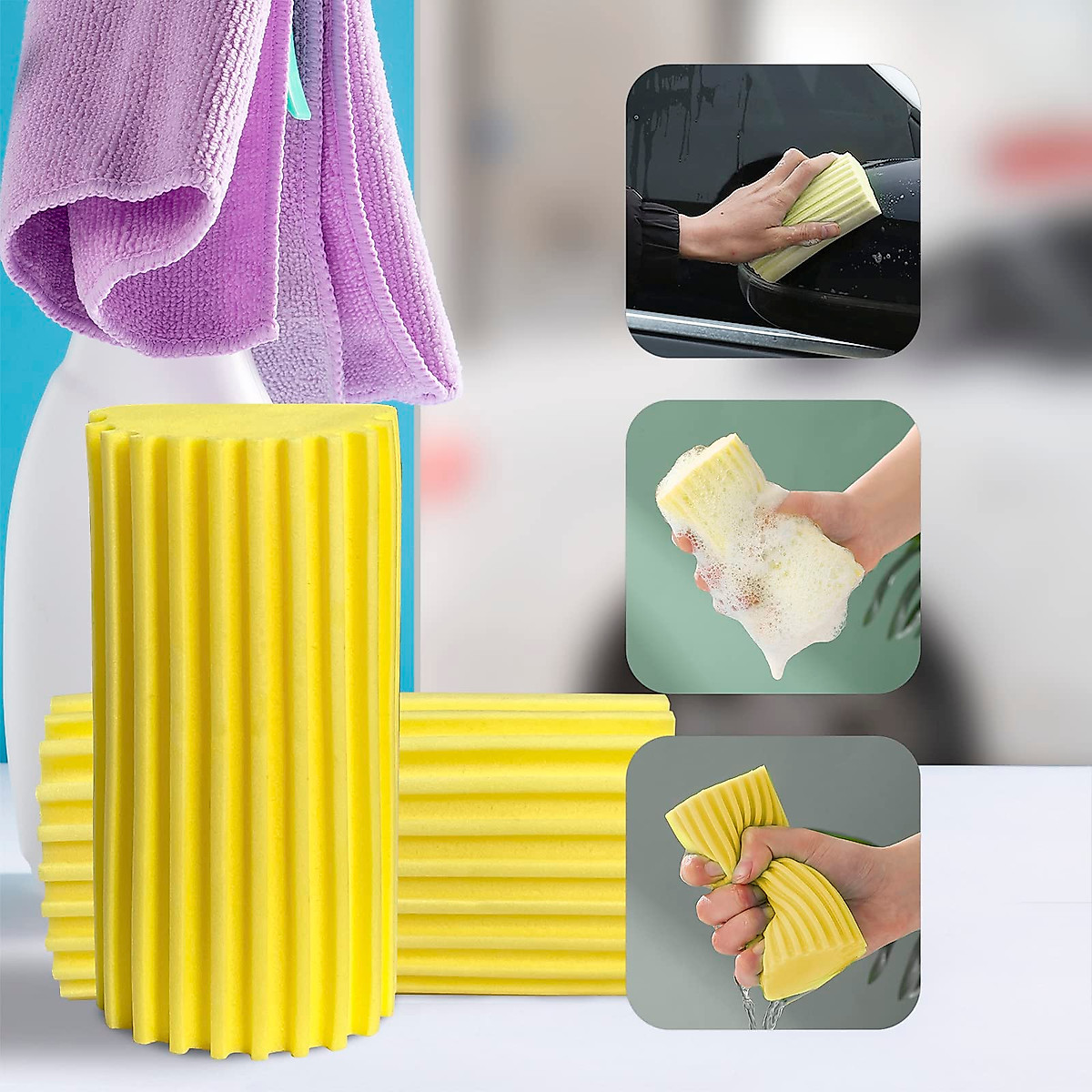 Damp Clean Duster Sponge, Sponge Cleaning Brush, PVA Sponge, Duster for Cleaning Blinds, Glass, Baseboards,Vents, Railings, Mirrors, Window Track Grooves and Faucets
