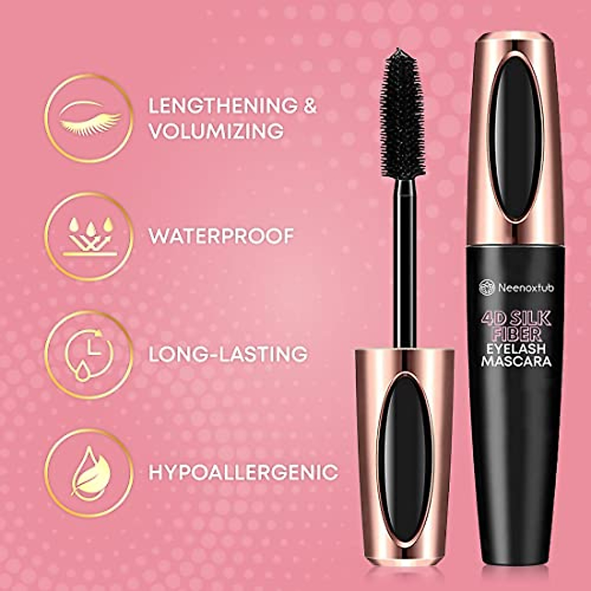 Neenoxtub 4D Silk Fiber Lash Mascara, Lengthening and Thick, Long Lasting, Waterproof & Smudge-Proof, Hypoallergenic Formula 2 Pack Black