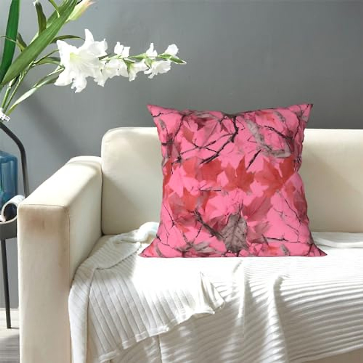RLDOBOFE Pink Leaves Camo Printed Pillow Covers Soft Throw Pillow Covers Cushion Pillow Covers Square Pillowcases Decorative Cushion Case for Sofa Couch