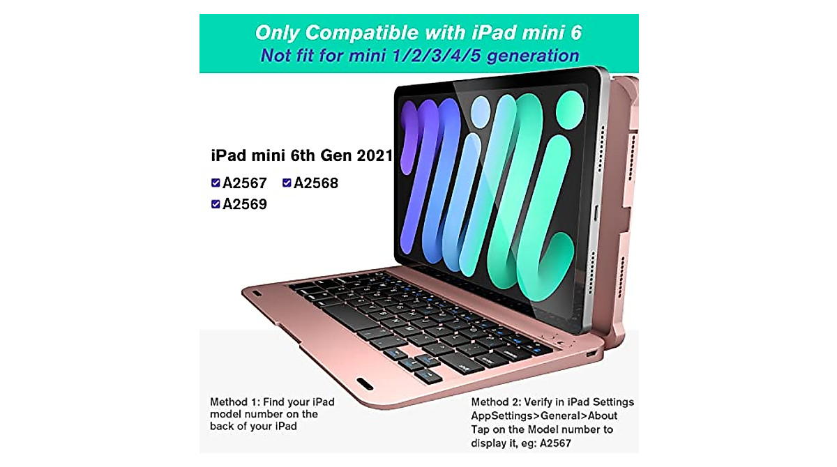 NOKBABO iPad Mini 6 Case with Keyboard Rose Gold | Slim & Protective