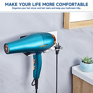 Hair Dryer Holder Wall Mounted, Oukimly Blow Dryer Holder, Stainless Steel Hairdryer Holder for Bathroom, Adhesive Hair Tool Organizer for Hair Dryer Organizer, Hair Dryer Hanger with Plug Hook