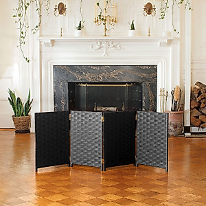 Red Lantern 2 ft. Short Woven Fiber Folding Screen - 4 Panel - Black