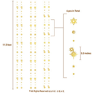 Cheerland Glitter Gold Star Garland Star Party Decorations Starry Banner Backdrop Hanging Stars Moon and Stars Garland Birthday Decorations Gold Party Decor Ramadan EID New Year Graduation Streamer