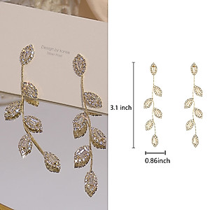 Dangling Earrings for Women, Elegant Rhinestone Delicate Leaf silver drop Long Earrings for Wedding,Bridal, Prom, Anniversary