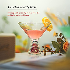 H&D HYALINE & DORA 7oz 2pcs Martini Glasses with Stylish Diamond Bases,Cocktail Glassware,Great for Martini, Cocktail, Whiskey, Margarita, Juice Glasses,Diamond Will Not Leak Off(Red)
