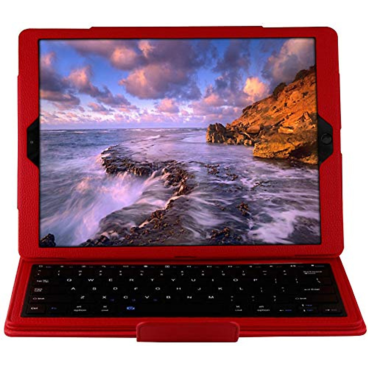 Lrufodya Keyboard Case for iPad Pro 12.9 Wireless Detachable Keyboard, Separable PU Leather Case Cover Magnetically Keyboard for iPad Pro 12.9 (for iPad 12.9(2015/2017), Red)