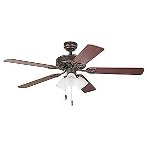 Amazon Basics 52-Inch Ceiling Fan - Includes LED Light Kit with Three Candelabra Base LED Light Bulbs - Five Reversible Blades, Oil Rubbed Bronze Finish