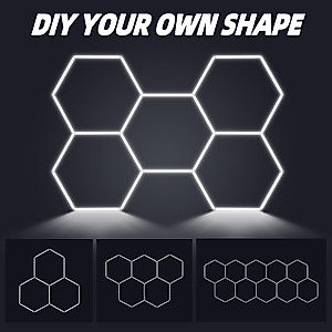 GooComfy Modern Hexagon LED Garage Light Fixture, 120W 13200LM 25 Pack Honeycomb Ceiling Light for Garage, Basement, Gaming Room, Warehouse, Gym, 5 Hexagon