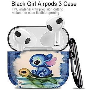 Airpods 3rd Generation Case (Not Fit Pro) - Wonjury Tortoise Protective Hard Airpods 3 Case Cover Women Girls with Keychain for Apple Airpod Gen 3 (2021) Charging Case, Stitch/Turtle