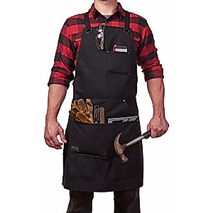 Hudson Durable Goods - Waxed Canvas Apron - Black Apron for Men and Women - With Pockets & Crossback