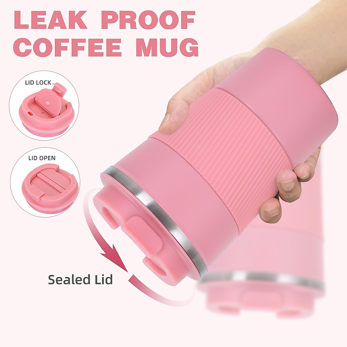 LATTPLYN 2 Pack Stainless Steel Coffee Mug, 12 oz Travel Mug Insulated Leak Proof Coffee Travel Thermos Double Walled Tumbler Cups for Birthday Men Women Father Mother