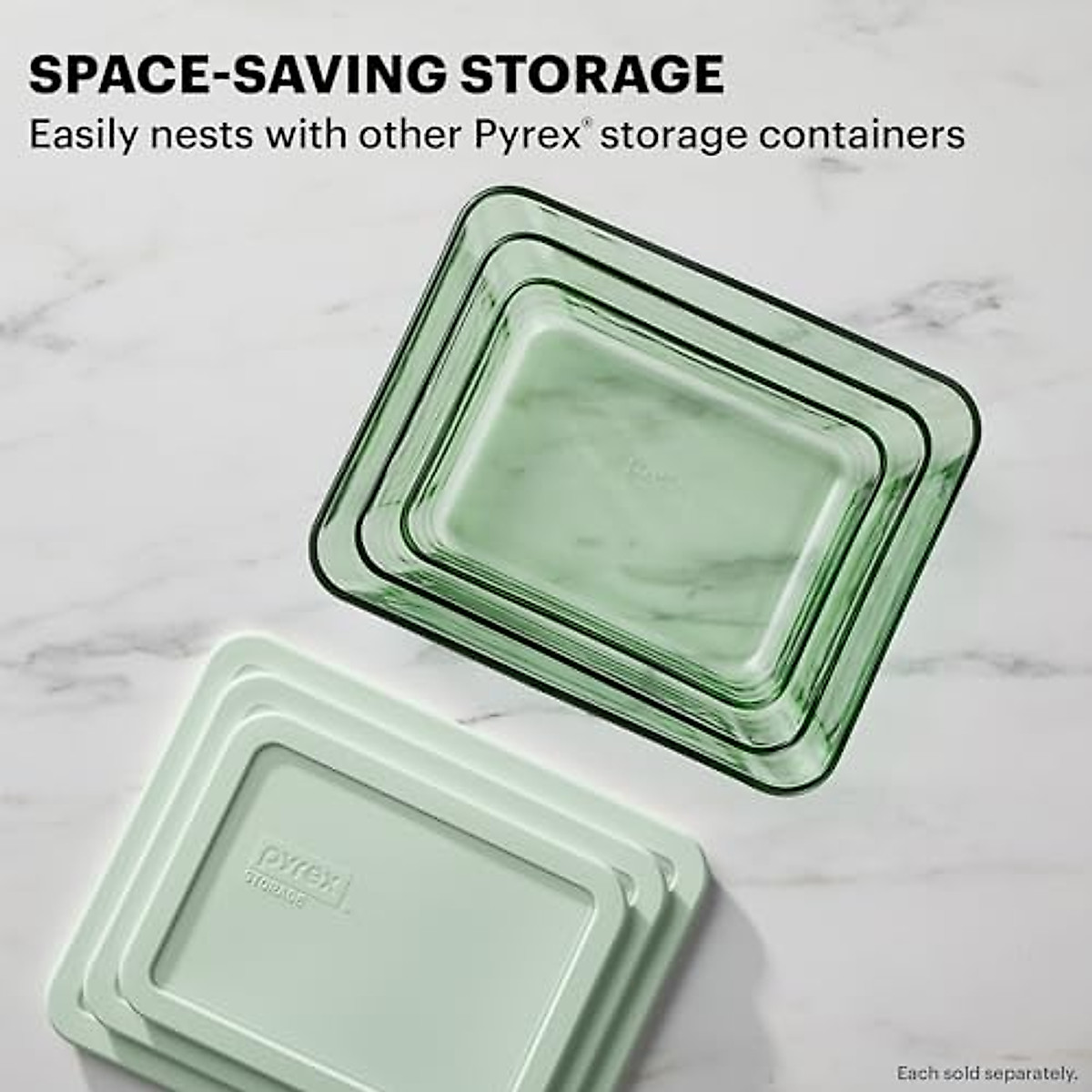 Pyrex Colors (11 Cup) Tinted Glass Large Rectangular Food Storage Container, Snug Fit Non-Toxic Plastic BPA-Free Lids, Freezer Dishwasher Microwave Safe, Green