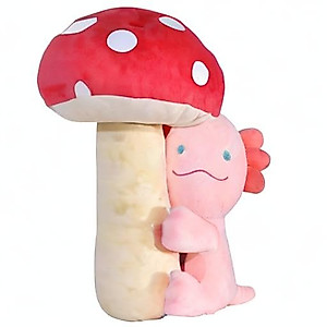 HAIJUNYA 15" Cute Mushroom Axolotl Plush Pillow, Kawaii Red Mushroom Axolotl Stuffed Animals Toy Decor, Soft Squishy Plushies Gifts for Girls, Christmas, Birthday