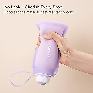 No Leak Momcozy Silicone Breastmilk Storage Bags, Reusable Breastmilk Freezer Storing Bags for Breastfeeding, 8.5oz/250ml Breast Milk Saver, Leakproof Baby Food Pouches, BPA Free (Gray, 5pcs)