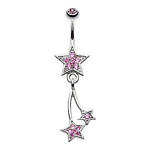 WildKlass Jewelry Sparkle Stars 316L Surgical Steel Belly Button Ring (Light Pink)