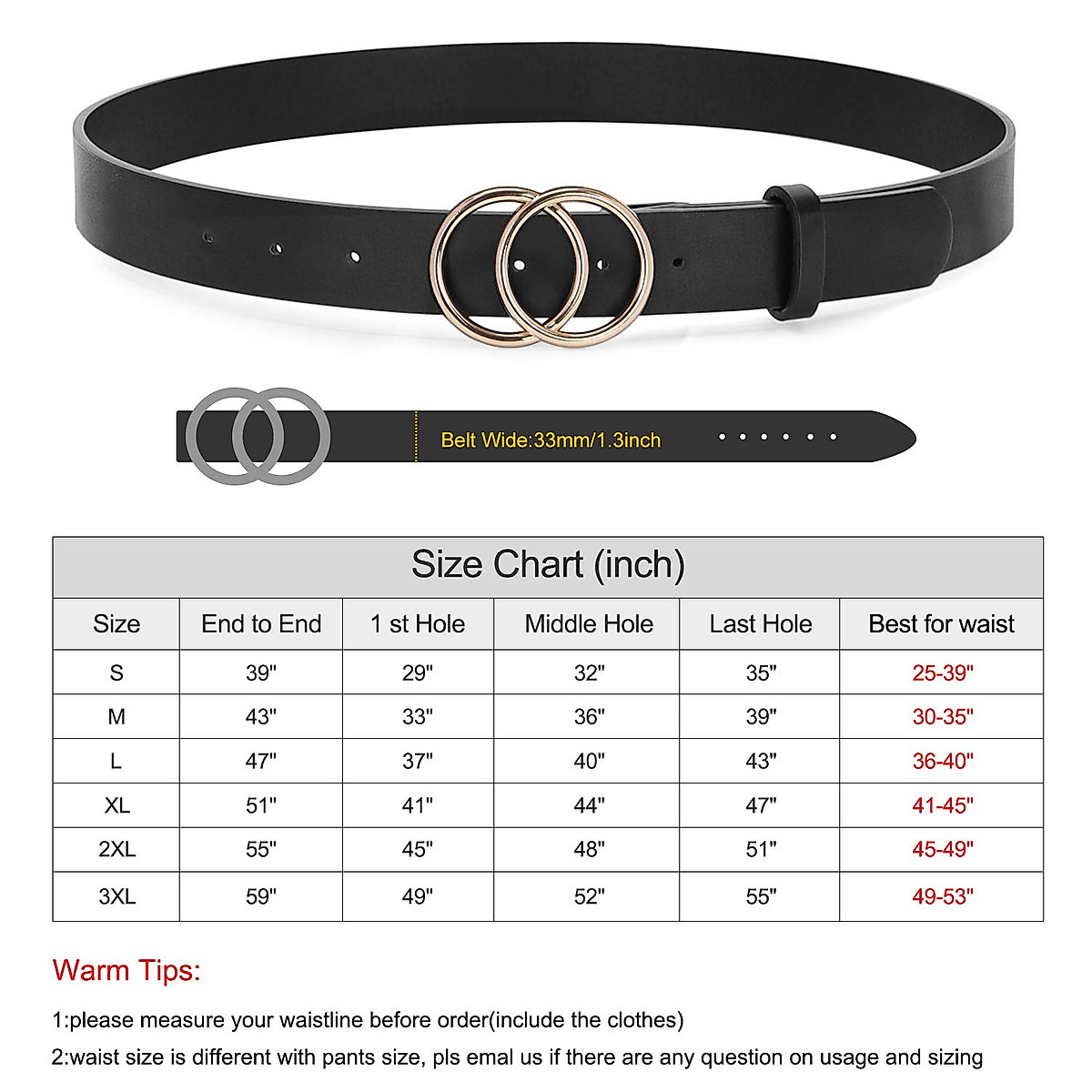 XZQTIVE 3 Pack Women's Leather Belts For Jeans Dresses Pants Fashion Ladies Waist Belt with Gold Buckle