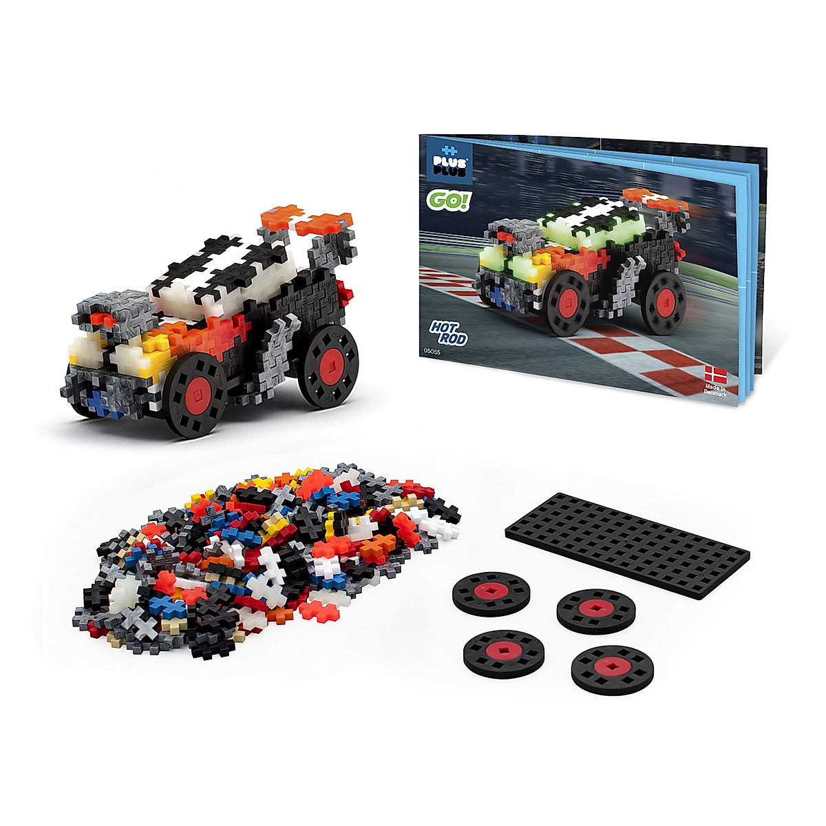 PLUS PLUS - GO! Hot Rod Car - 240 Pieces - Model Vehicle Building Stem/Steam Toy, Interlocking Mini Puzzle Blocks for Kids