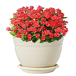 Checrxy Macrame Plant Hanger with Pot, 3 Set Hanging Planters for Indoor Plants, Handmade Cotton Rope Boho Home Decor, Idea Gift for Anyone, Includes Plant Holders, Pots, Plates and Hooks (Ivory)