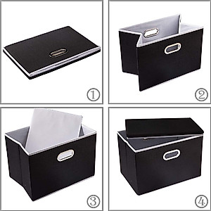 PRANDOM Foldable Storage Bin with Lid [5-Pack] Linen Fabric Decorative Storage Box Organizer Container Basket Cube with Handles Divider for Closet Office Living Room Black(14.9x9.8x9.8)