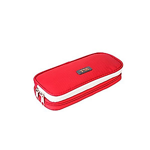 Large Capacity Double Zipper Pencil Case Bag Pen Pouch (Red, Red)