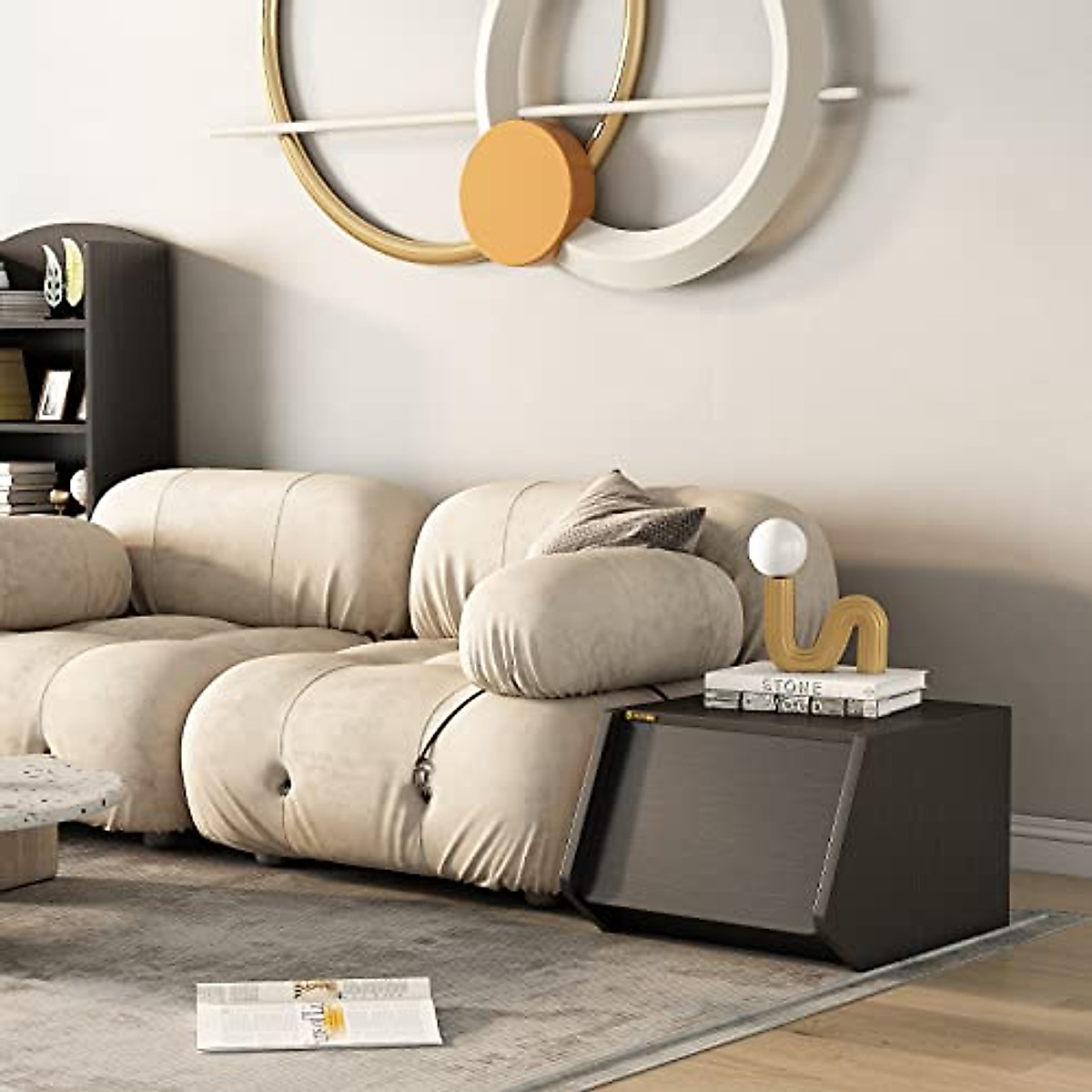 ALISENED Wooden Stackable Storage Box with Drawers, Small Mordern Storage Bookcase Bin, Storage Organizer Stackable Cubles for Home Books Clothes Toy. Wood Display Box for Bedroom and Livingroom,black