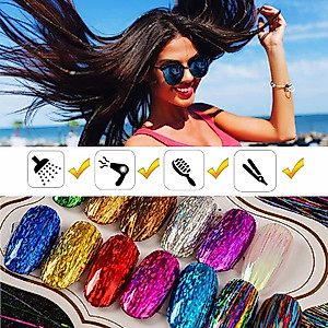 AMchoice Hair Tinsel Kit with Tools 16 Colors 3500 Strands Fairy Hair Tinsel Heat Resistant Sparkling Shiny Tinsel Hair Extensions 48 Inch Colorful Hair Tinsel strands Kit